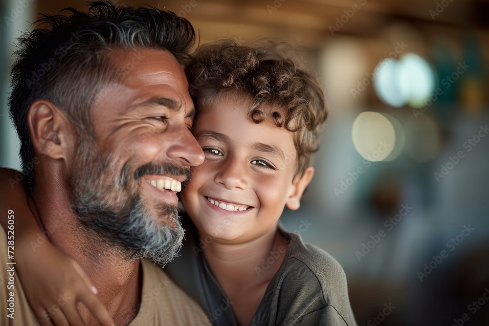 A father's love captured in a moment, as he embraces his child with a ...