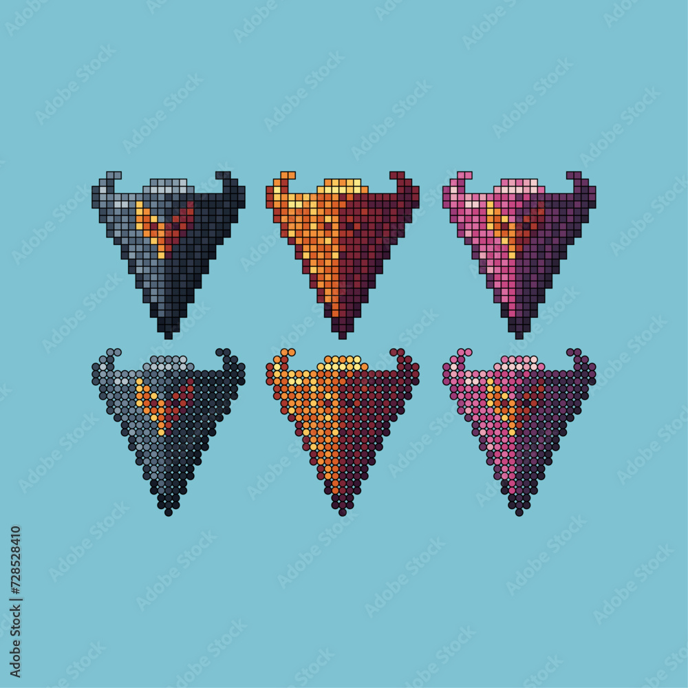Image vectorielle Stock Pixel art stroke sets icon of bull shield logo variation color.Games ...