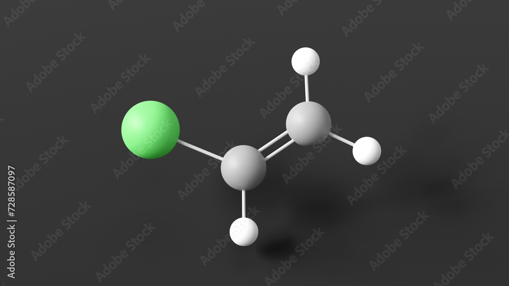 vinyl chloride molecular structure, organochloride, ball and stick 3d ...