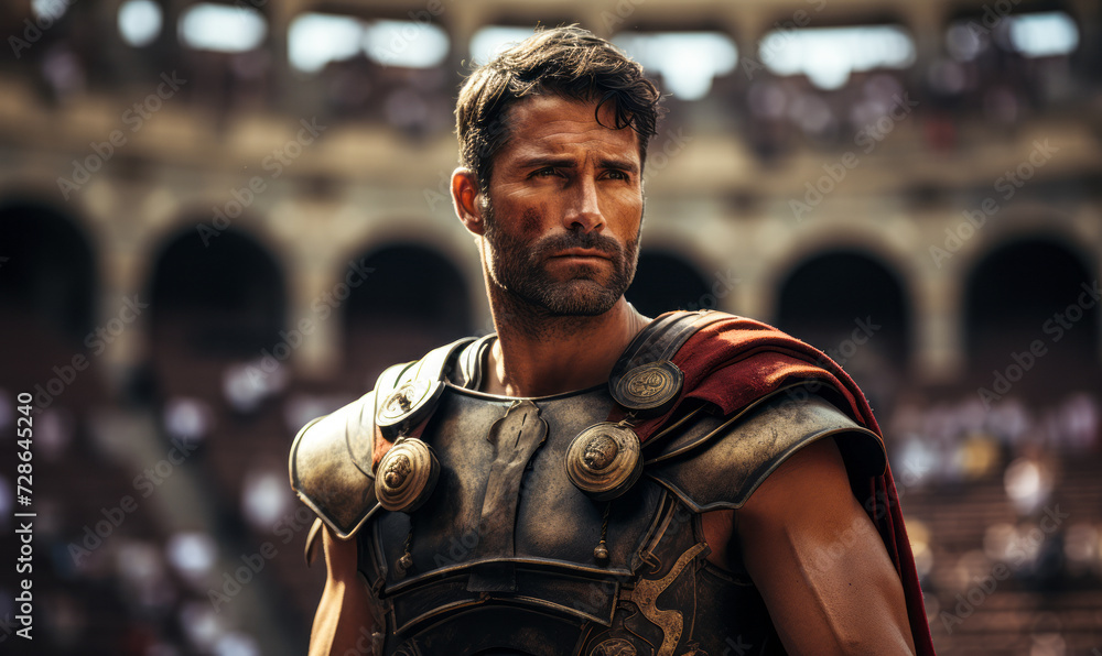 Majestic Roman Gladiator in Traditional Armor Stands Proud in the ...