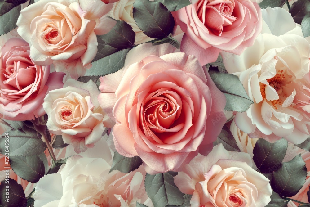 Soft Pink Roses in Full Bloom Background, A dense and beautiful bouquet ...