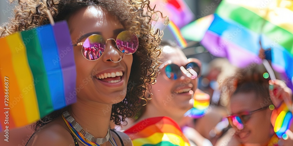 Pride parade with rainbow flags to celebrate the lgbtqia community ...