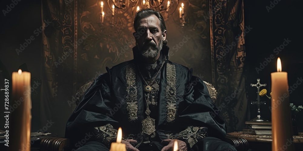 Cult leader concept with a charismatic cult leader in charge of his ...