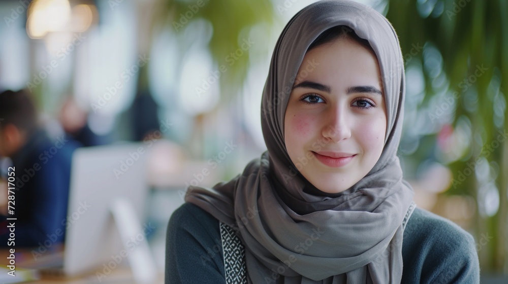 Pretty middle eastern college student smiling to the camera. Beautiful ...