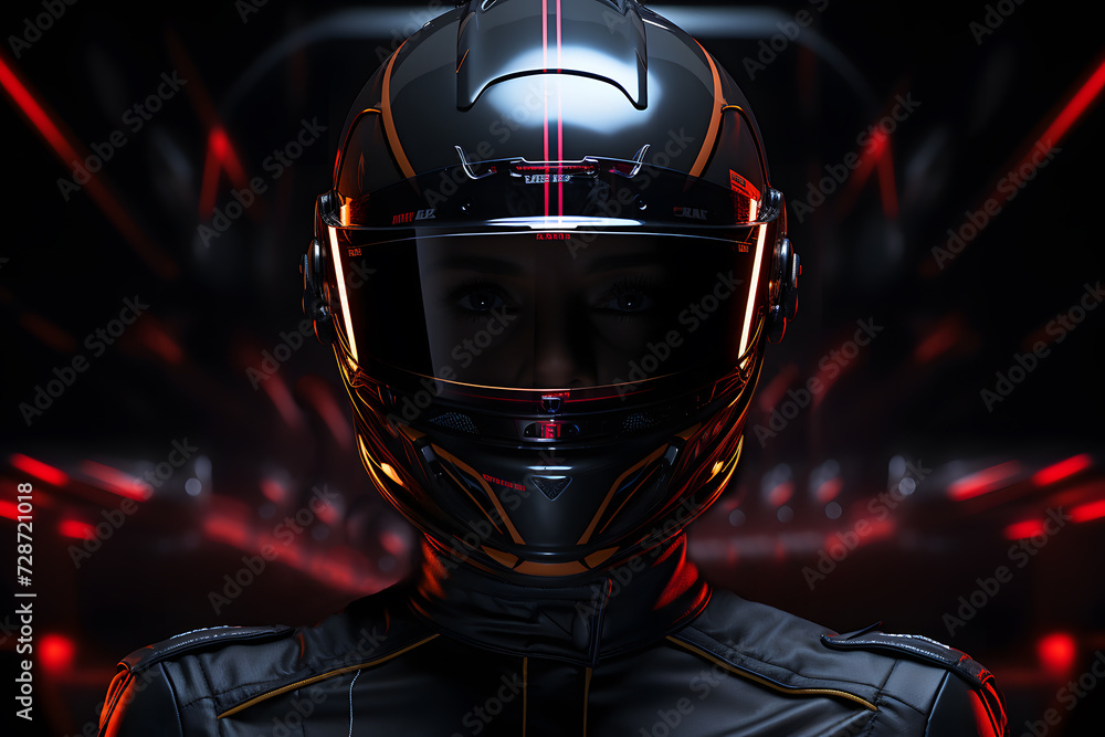F1 pilot in the heart of his racing machine. The driver's focused gaze ...