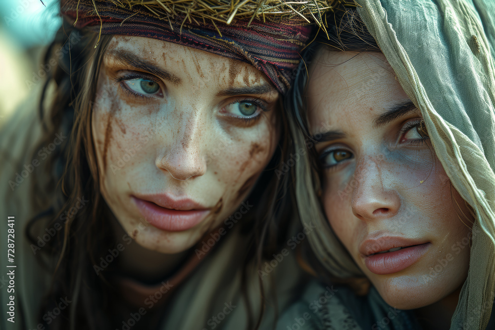Staging of The women weeping at the foot of the cross, expressing the ...