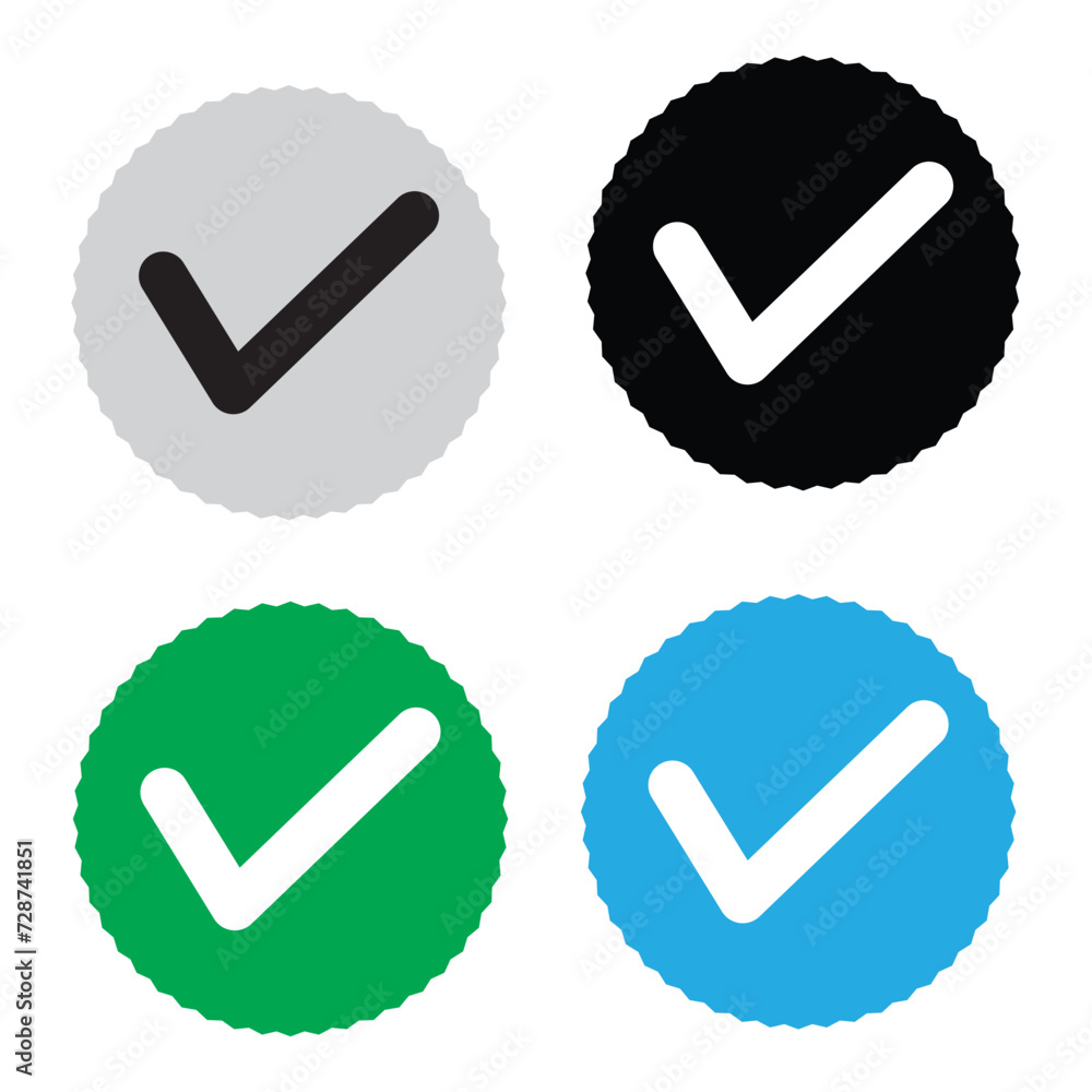 Verify or checkmark icons vector in four different colour . Instagram ...