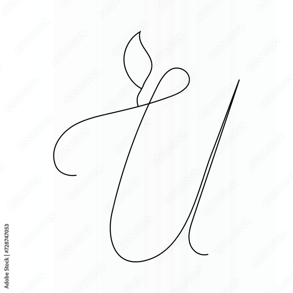 Continuous single line drawing of U letter candle light design and out ...