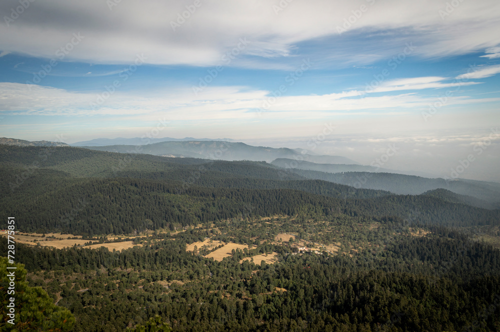 view from the popocatepetl and iztaccihuatl volcanoes from el ajusco in ...
