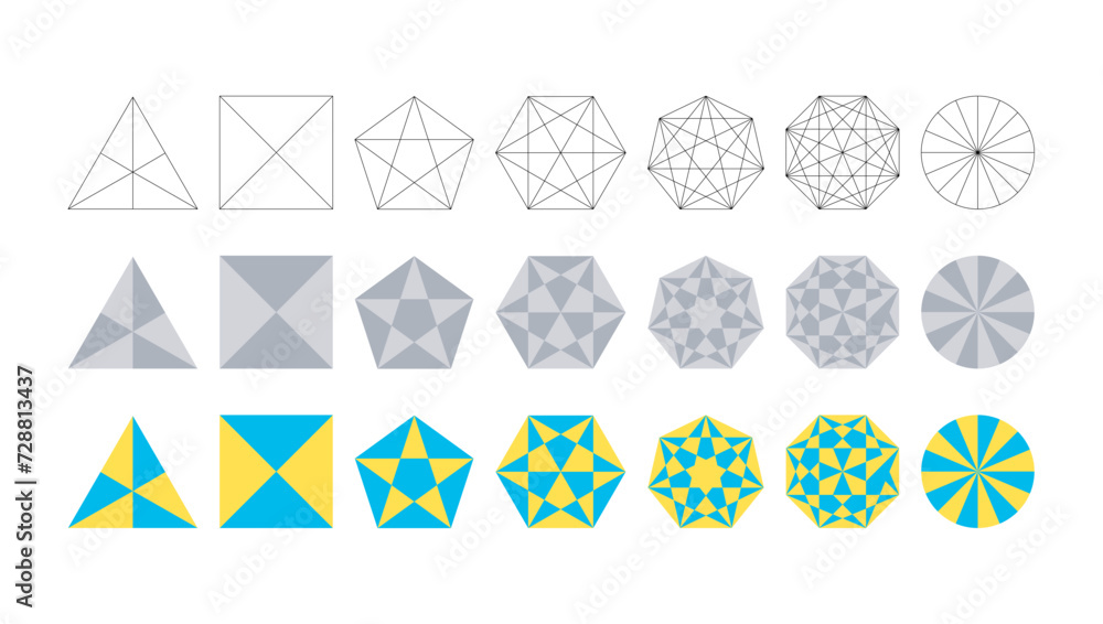 triangle, quadrilateral, pentagon, hexagon, heptagon, octagon, circle ...