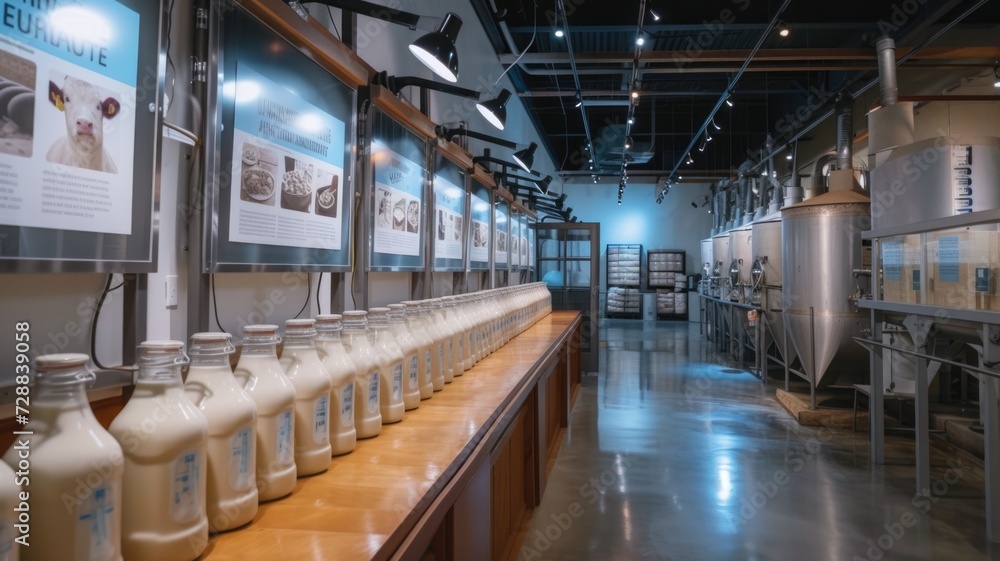 Interactive exhibit at a dairy farm showing the milking process from ...