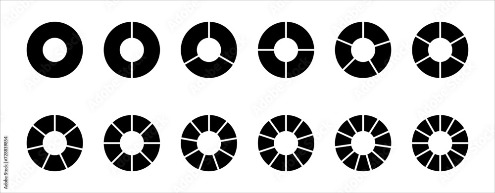 Segmented circles set isolated. Pie chart with segments. Round shapes ...