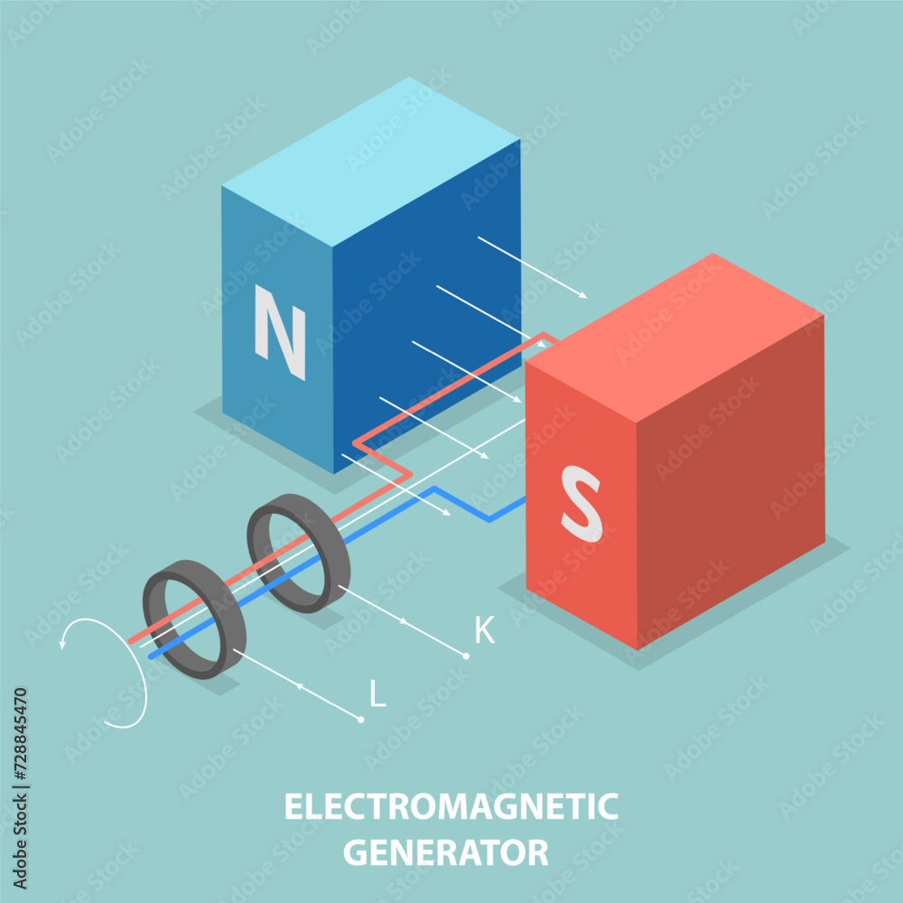 3D Isometric Flat Vector Illustration of Electromagnetic Generator ...