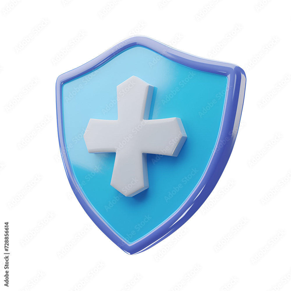 Blue Shield in Simple Cartoon 3D Render: An Illustration of Medical ...