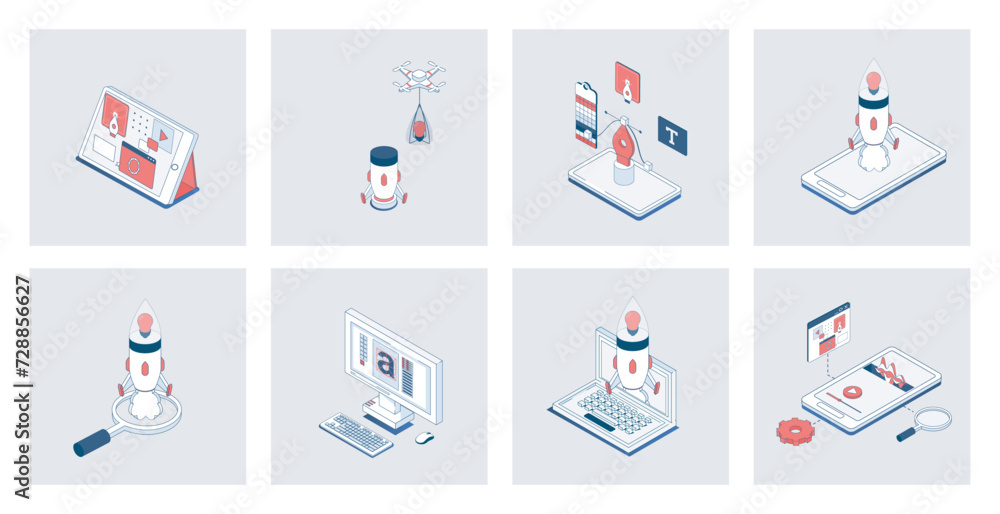 Image vectorielle Stock Designer studio concept of isometric icons in ...