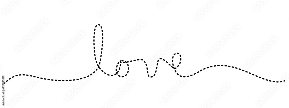 Calligraphic illustration of the word love represented by dashed lines ...