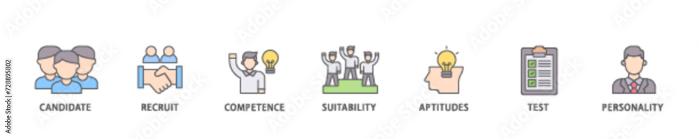Assessment icon set flow process illustrationwhich consists of user ...