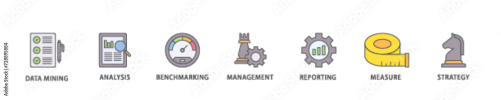 Business intelligence icon set flow process illustrationwhich consists ...
