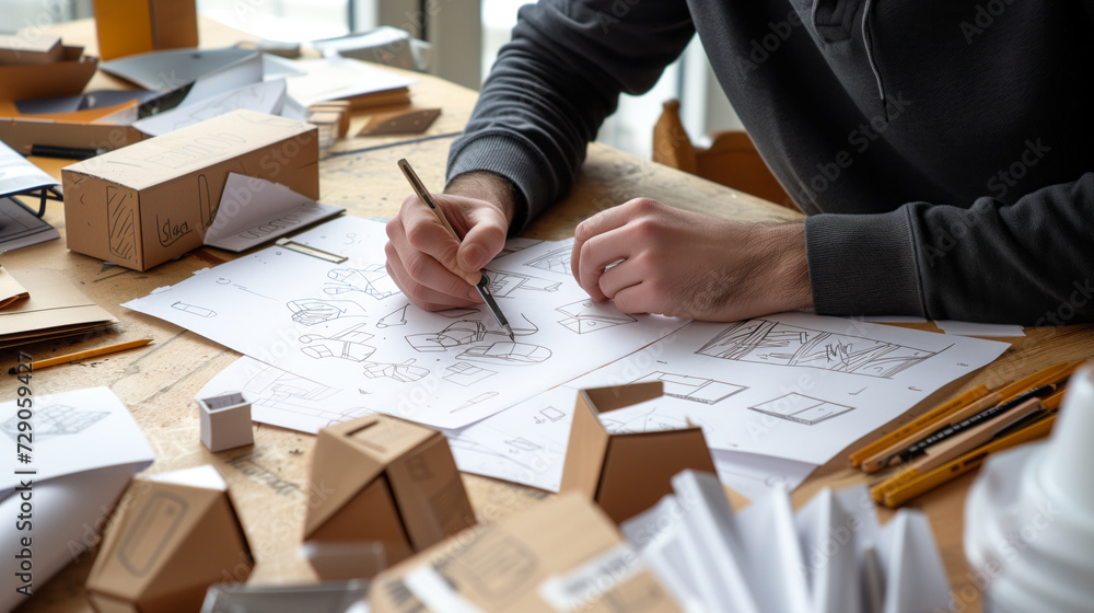 Artistic presentation of a designer immersed in the creative process ...