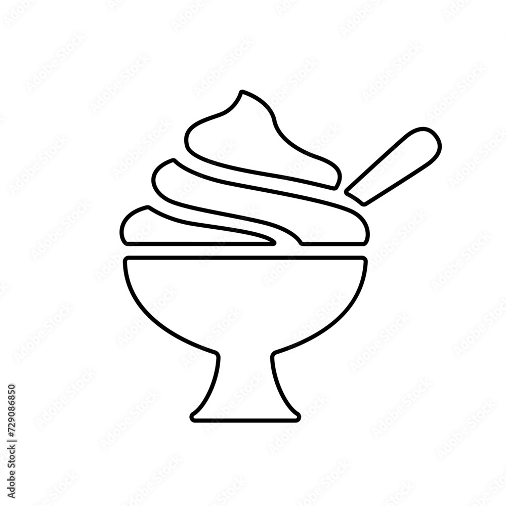Ice cream cup line icon, black outline on white. Soft serve gelato or ...