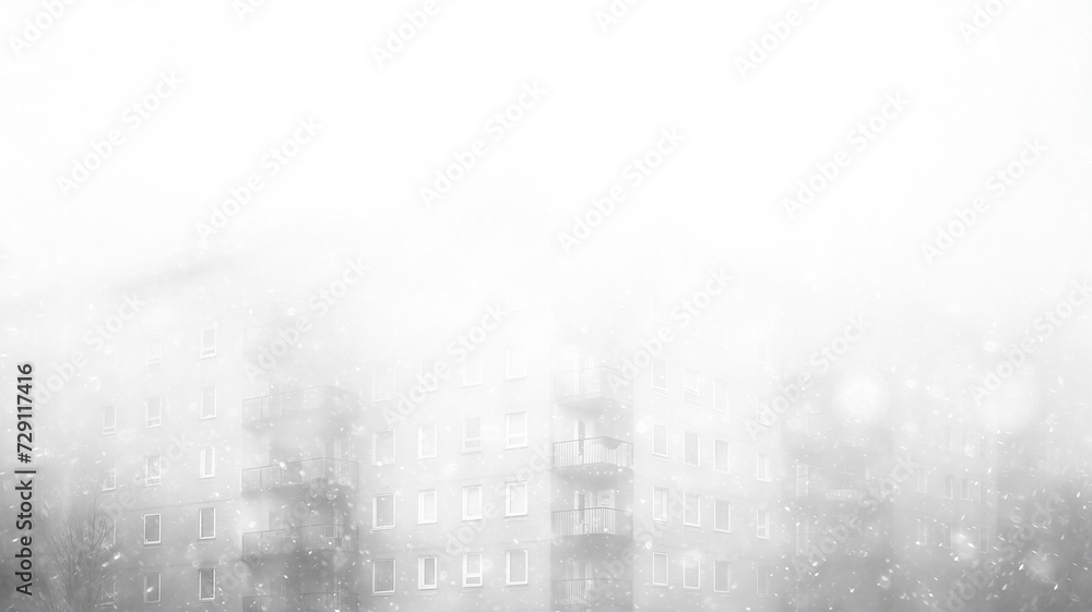 blizzard in the city, abstract blurred light white urban background ...