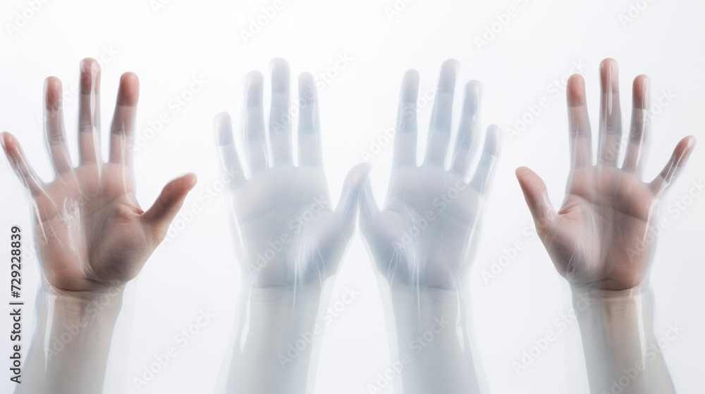 Multiple Exposure Image of Human Hands Gesturing Against a White ...