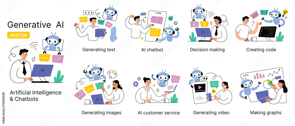 Artificial intelligence generating texts, images, video. Generative AI ...