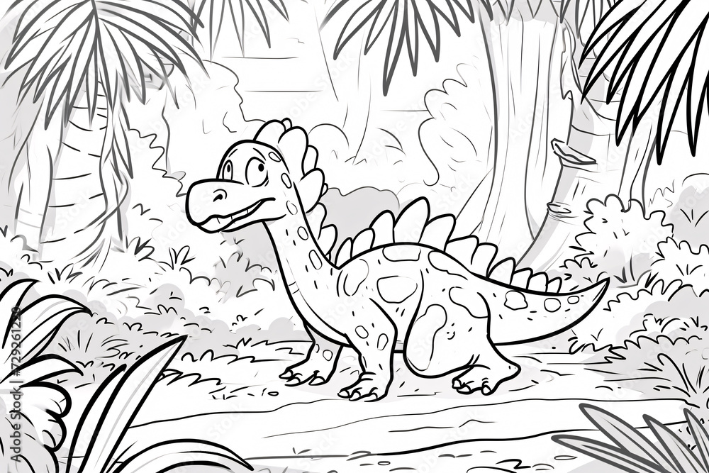 Suchomimus Dinosaur Black White Linear Doodles Line Art Coloring Page ...