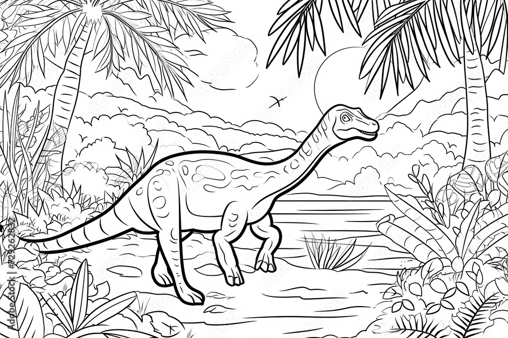 Suchomimus Dinosaur Black White Linear Doodles Line Art Coloring Page ...