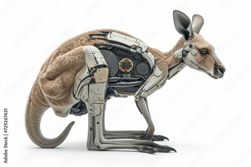 Realistic portrayal of a kangaroo integrated with robotic limbs and ...