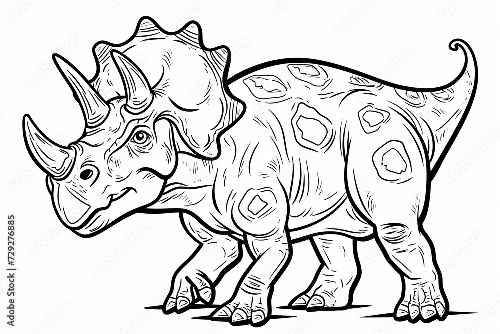 Triceratops Dinosaur Black White Linear Doodles Line Art Coloring Page ...
