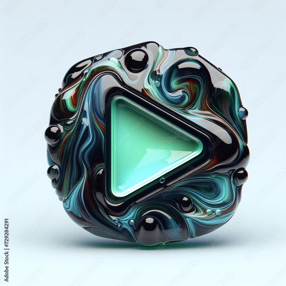 Play button made of Obsidian blend with green glass. AI generated ...