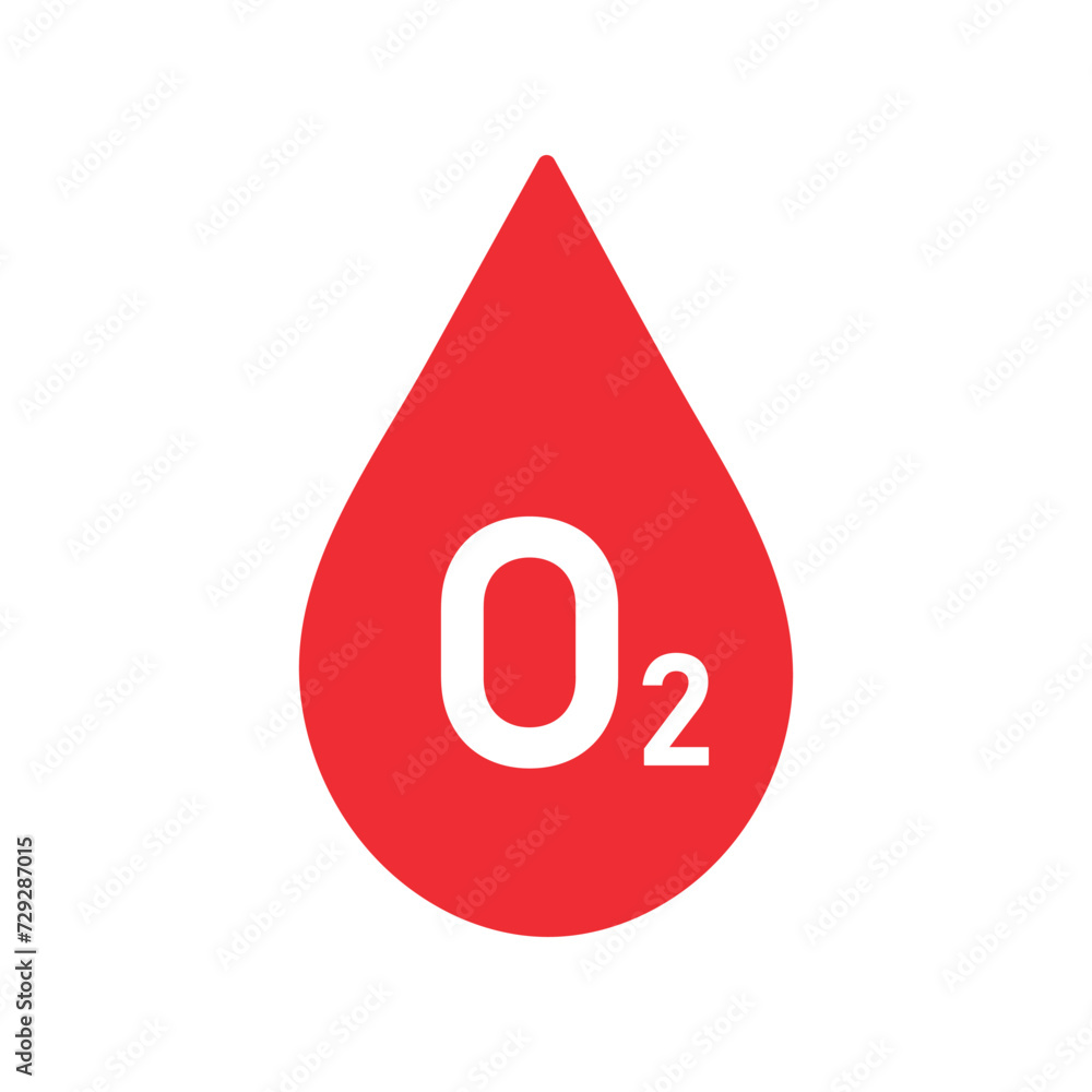 O2 saturation monitoring, red blood drop icon with oxygen symbol ...