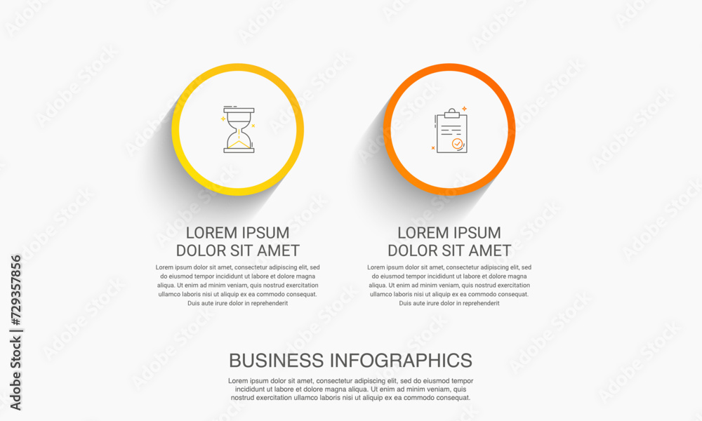 Vector timeline infographics template with 2 circles and options. Blank ...