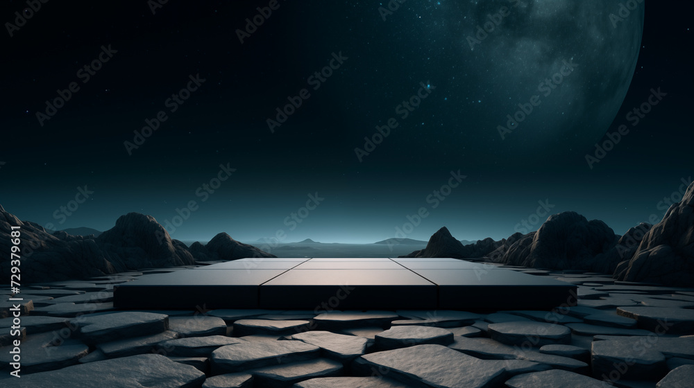 Stone Granite Marble Rock Platform Sky Night Stars Moon Dark Black ...