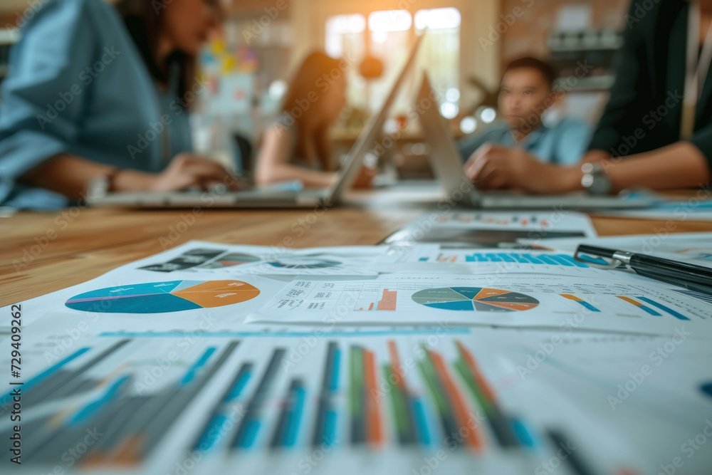 In-depth look at a business meeting focused on financial planning and data analytics, capturing ...