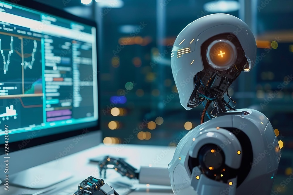 Ai chatbots working and chatting on a computer Illustrating the advancements in artificial ...