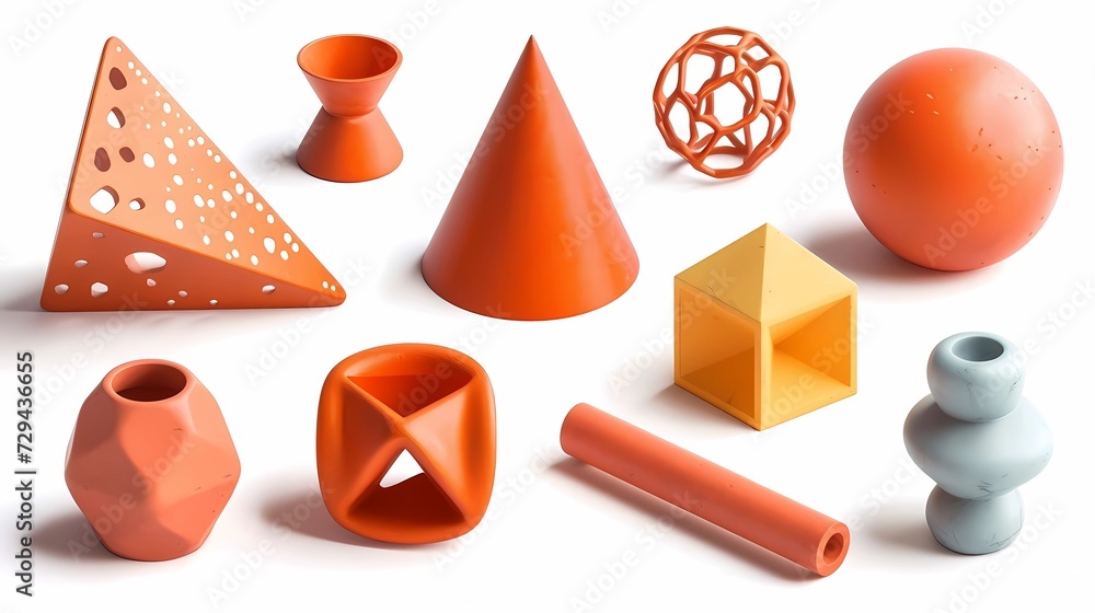 collection of realistic basic geometric 3d Shapes in top and front view ...