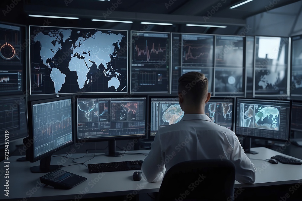In the System Control Room Technical Operator Stands and Monitors ...