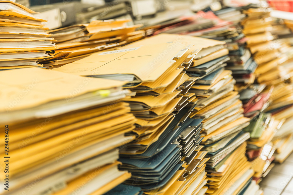 Still life of stacks of old documents and folders ready to be shredded ...