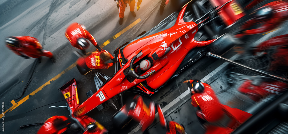 Professional pit crew ready for action as their team's race car arrives ...