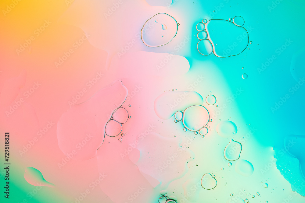 Iridescent colorful abstract background with bubbles, fluid texture ...