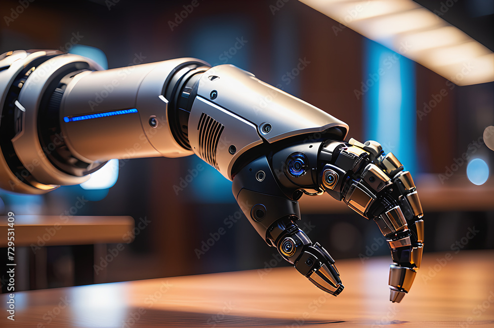Bionic prosthetic arms are on a table. Stock Photo | Adobe Stock