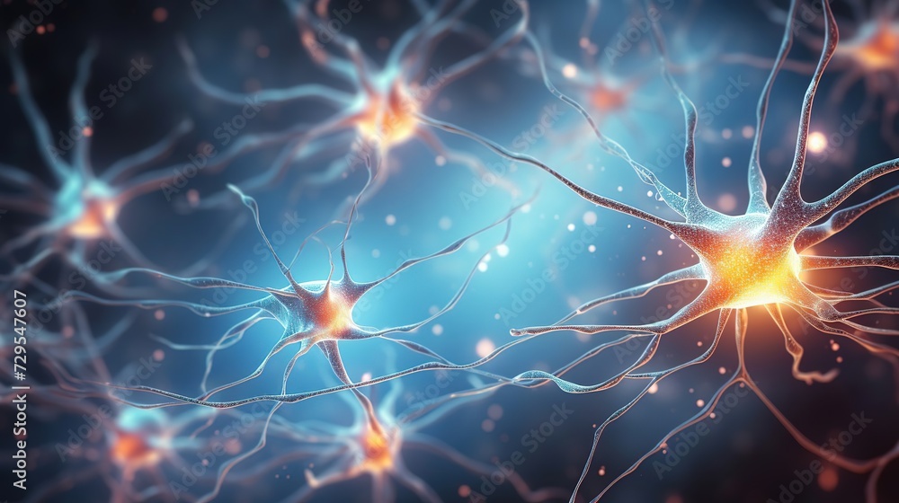 Abstract representation of neural connections in the brain, atoms and ...