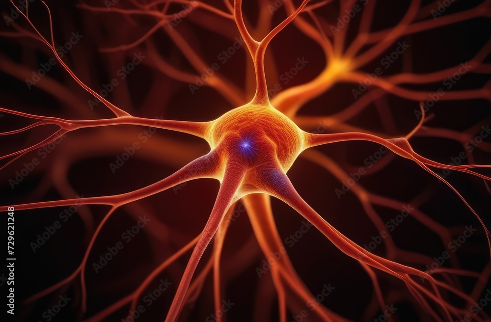 Neural network - images of neural cells. Synapse on dark background ...