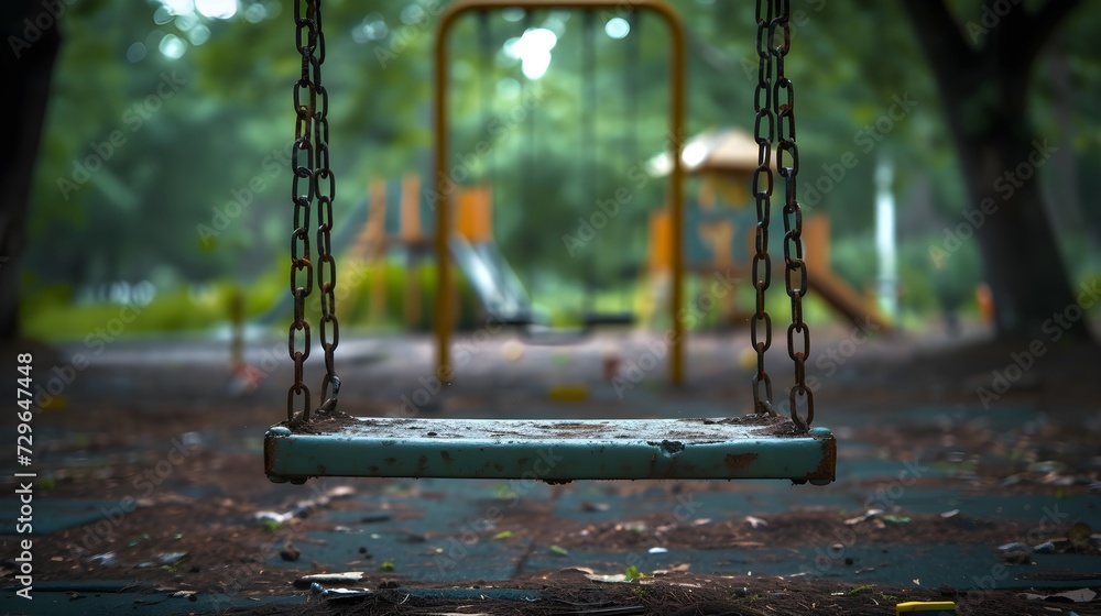 Vintage Playground: Nostalgic Empty Swing & Forgotten Toys in Silent ...