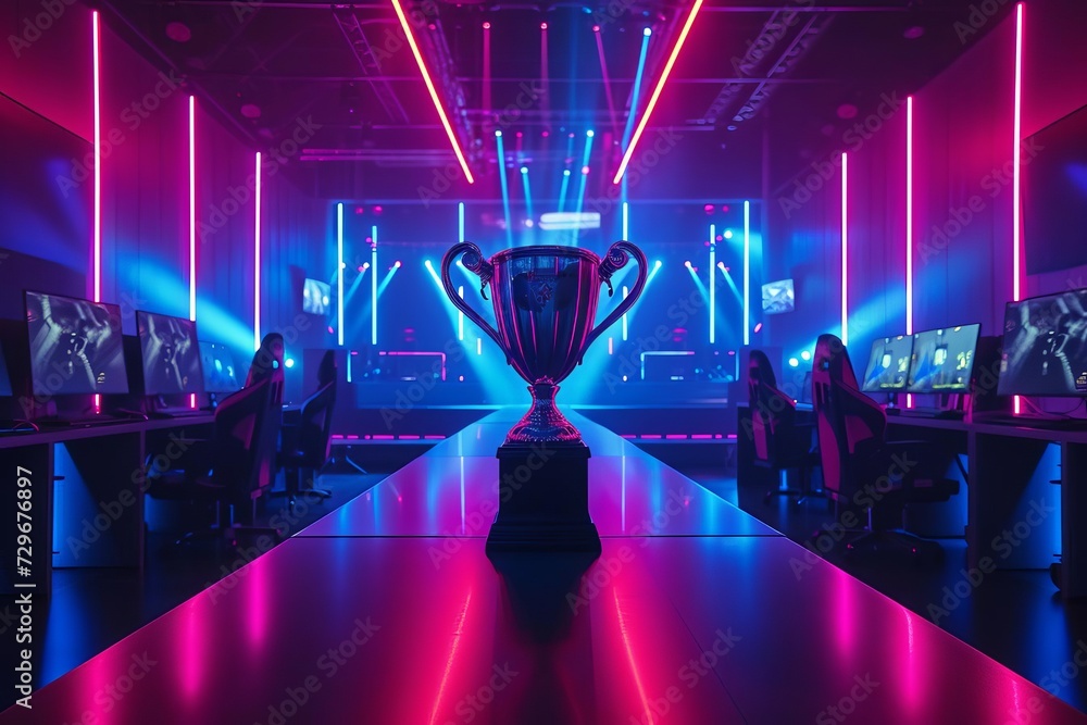 Dramatic esports championship scene Featuring the coveted winner's ...