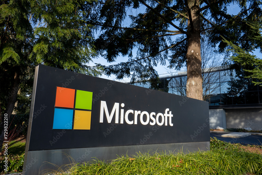 Redmond, WA, USA - Jan 14, 2024: Microsoft sign is seen at its ...