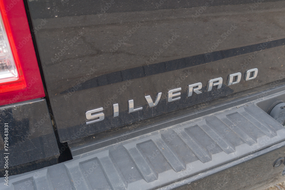 Chevrolet silverado logo text and brand sign truck rear car of suv ...