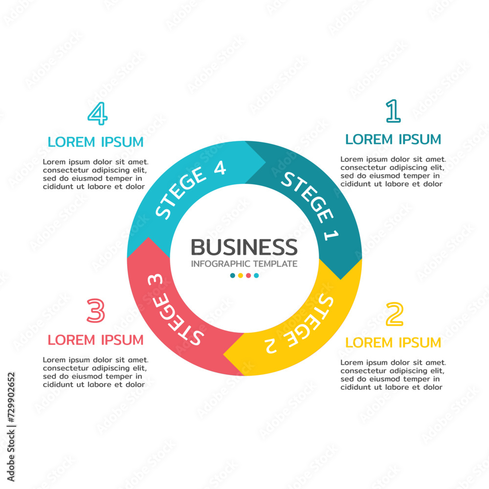 Circular diagram with 4 round elements placed around center. Concept of ...